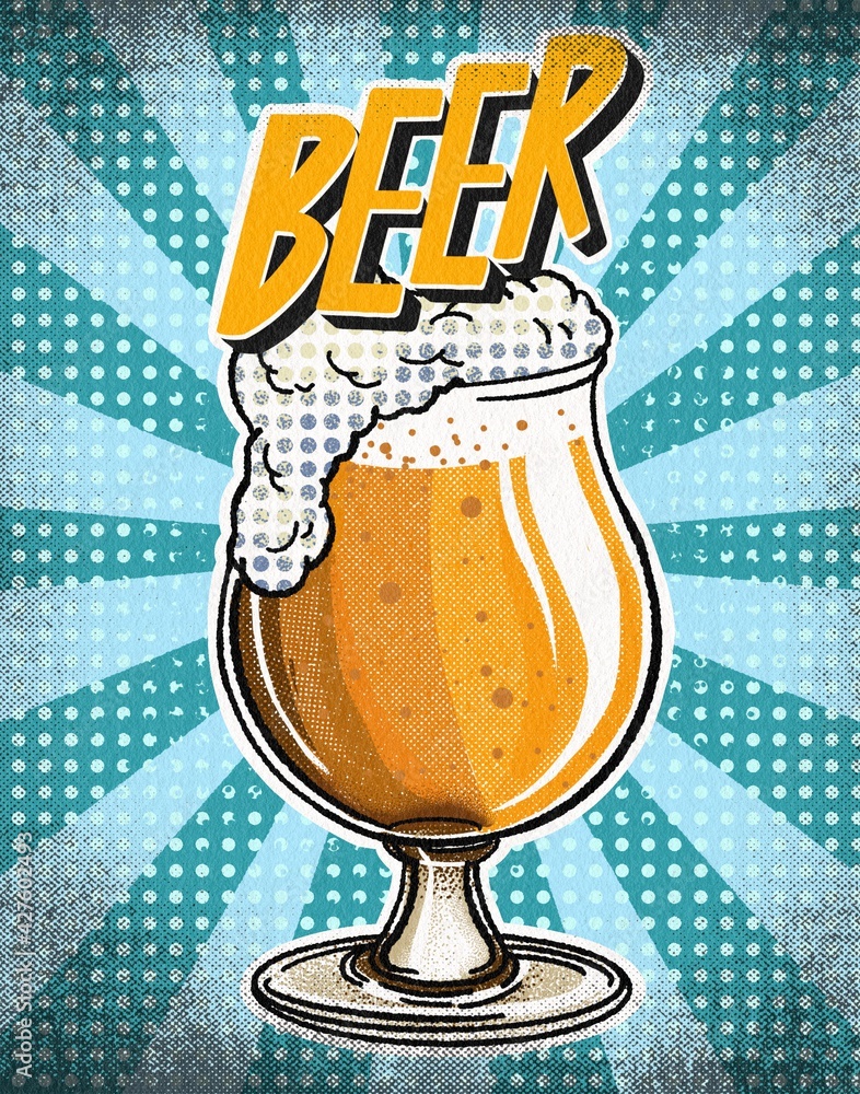 Hand drawing beer poster in vintage style with grunge textures and beer ...