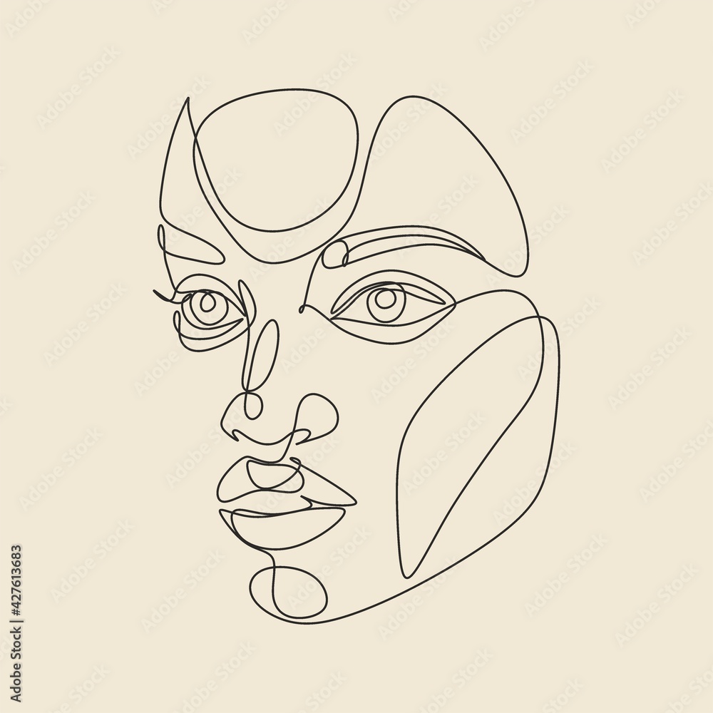 Vecteur Stock Line Art Woman Face Drawing. Black Woman Vector. Afro ...