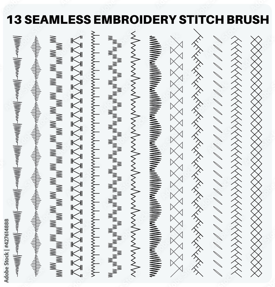 Seamless embroidery sewing stitch brush vector illustrator set ...