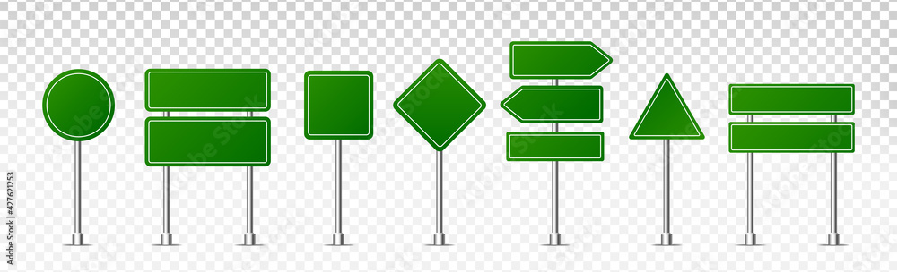 Green road signs icons. Green street signs templates for directions ...