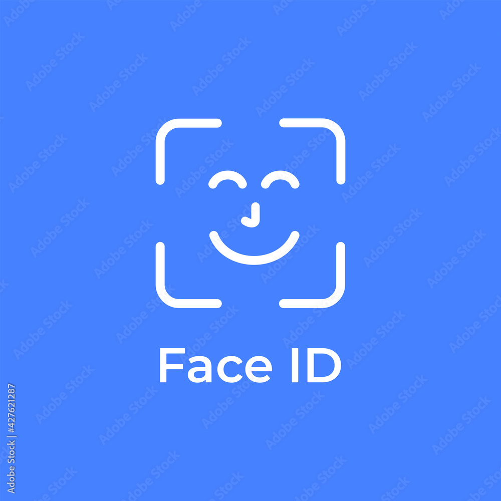 Face id icon. Face identification. Facial recognition system sign ...