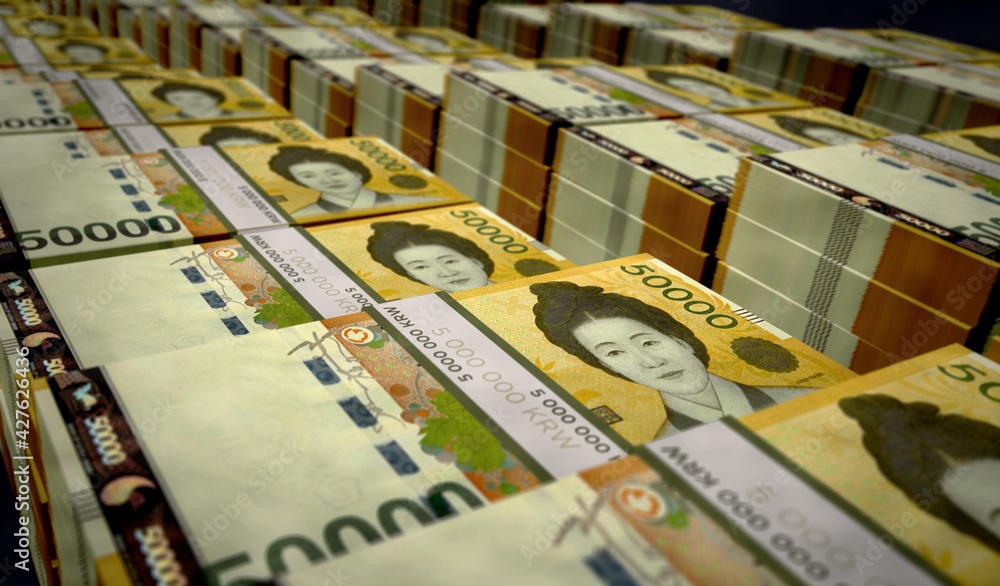 South Korea Won money banknotes pack illustration Stock Illustration ...