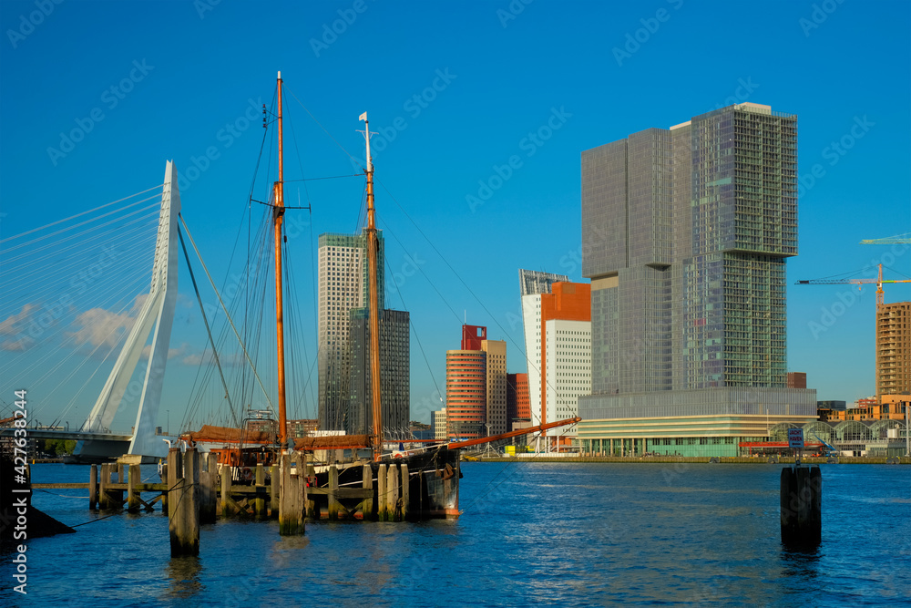 Rotterdam skyscrapers skyline and Erasmusbrug bridge over of Nieuwe ...