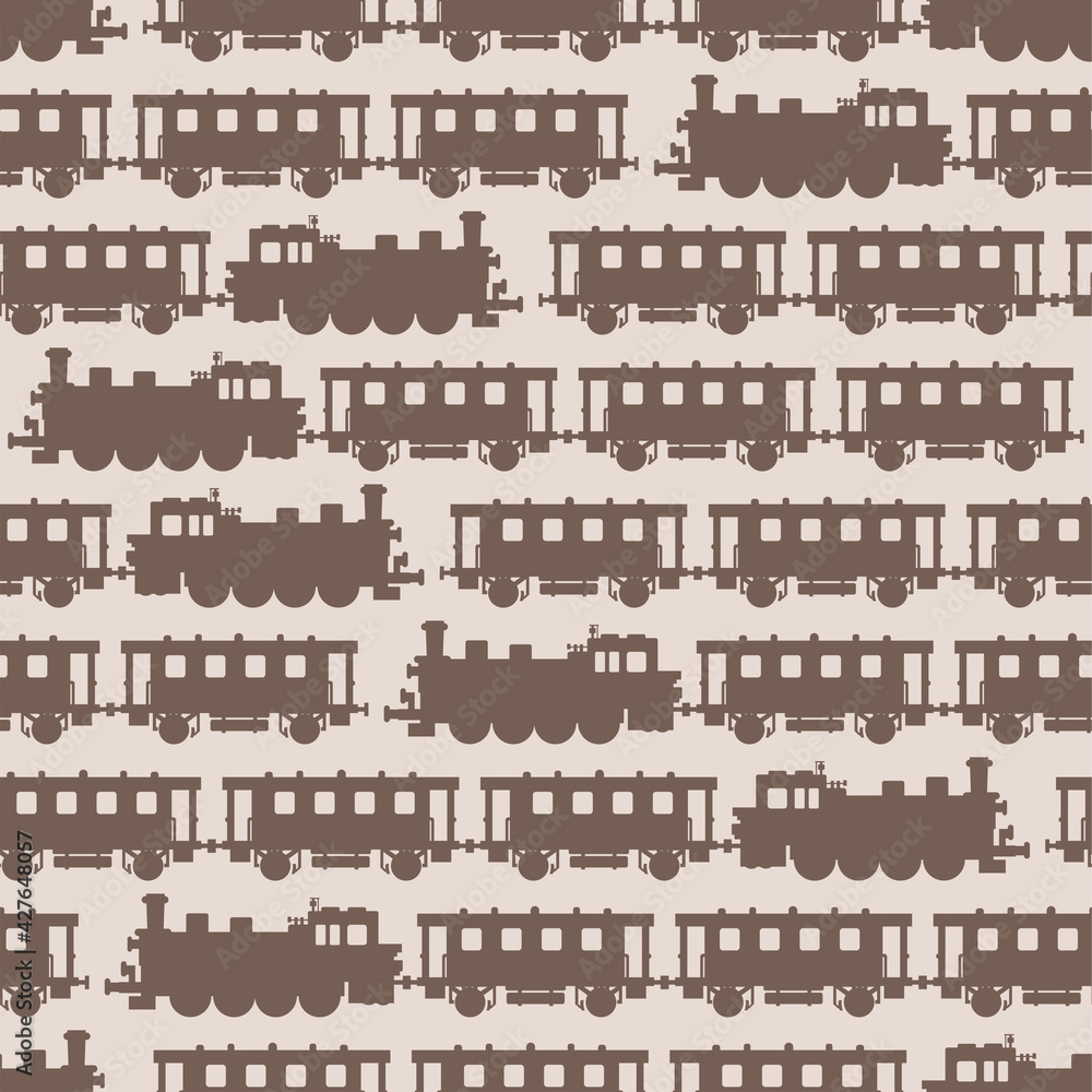 retro steam train and wagons. Seamless pattern. Texture for fabric ...