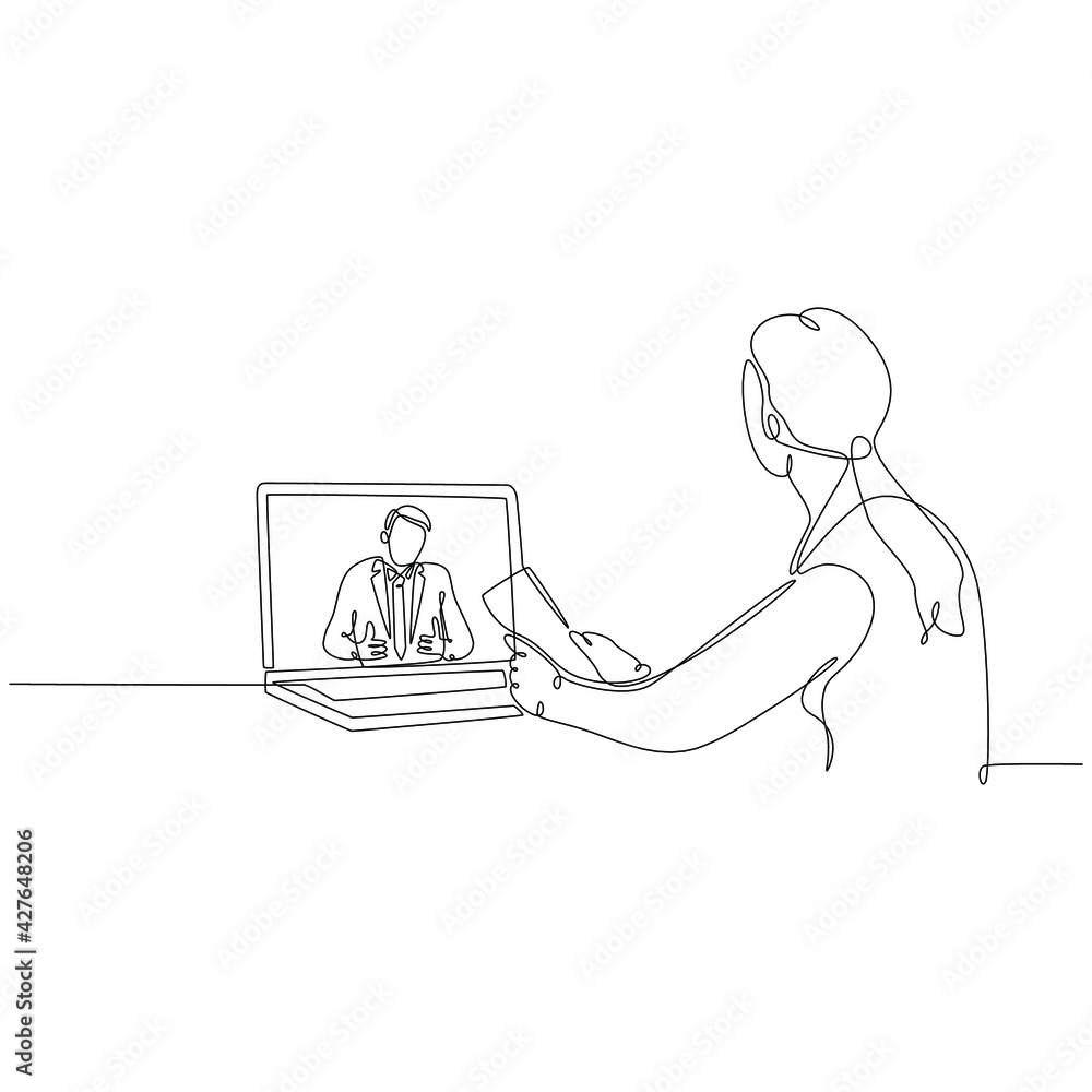 Vetor de Continuous line drawing of people making video calls vector ...