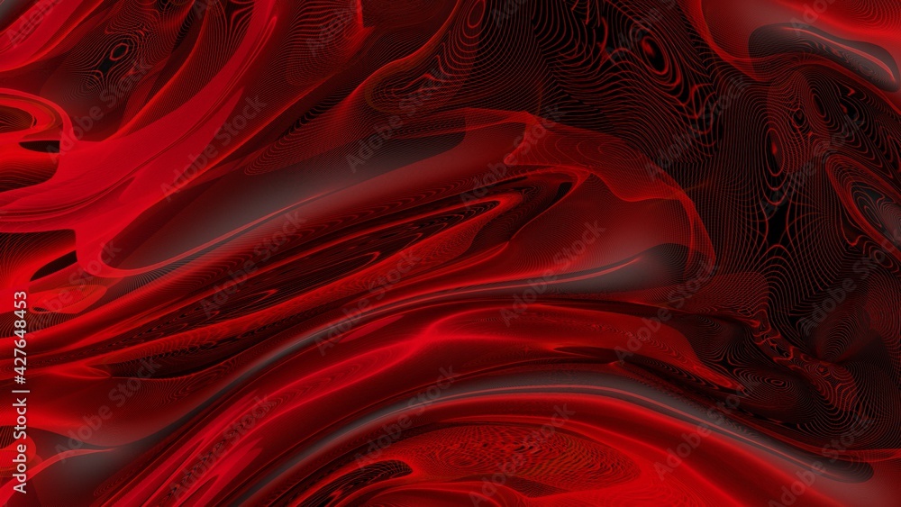 Red Background of filamentous intersecting particles in 3d. Abstract ...
