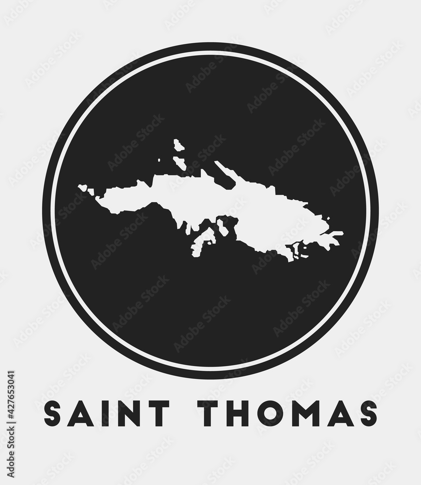 Saint Thomas icon. Round logo with island map and title. Stylish Saint ...
