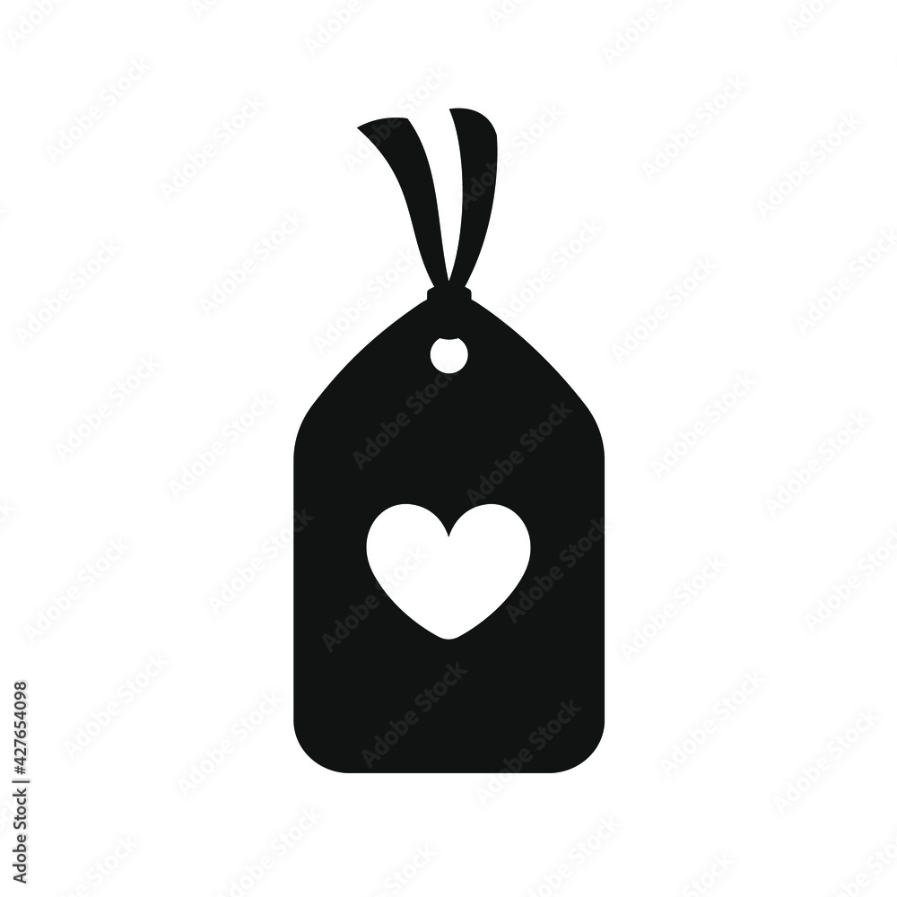 Paper tag with heart icon silhouette. Simple flat clipart sign symbol ...