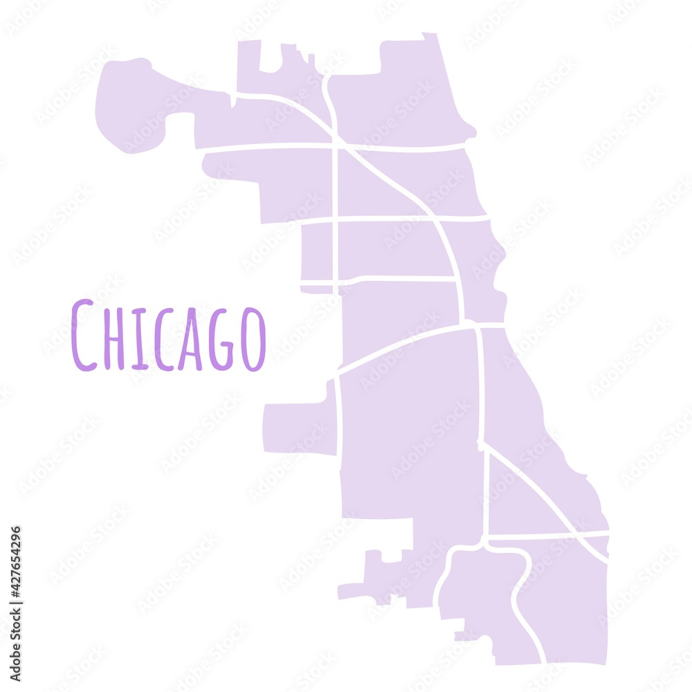 Chicago USA map silhouette administrative division, vector map isolated ...