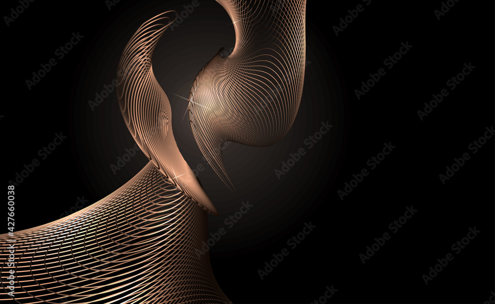 Bronze line imitation metal spots on a black background in art deco ...