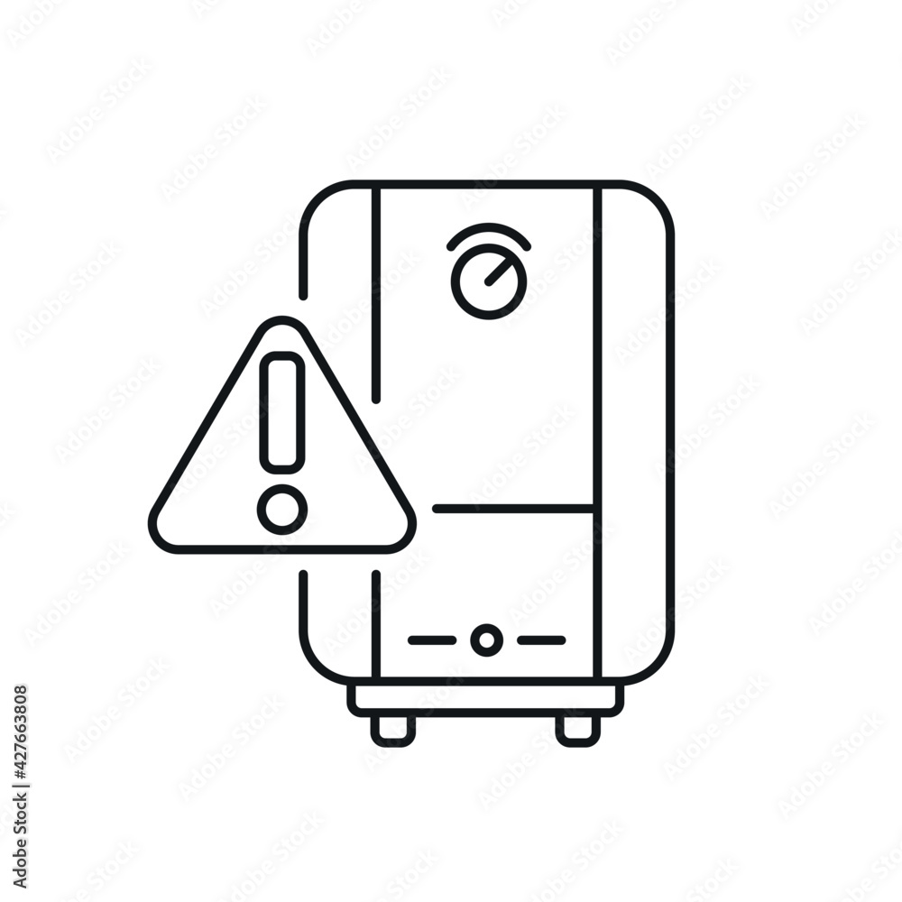 Broken heating boiler linear icon. Plumbing. Thin line customizable ...