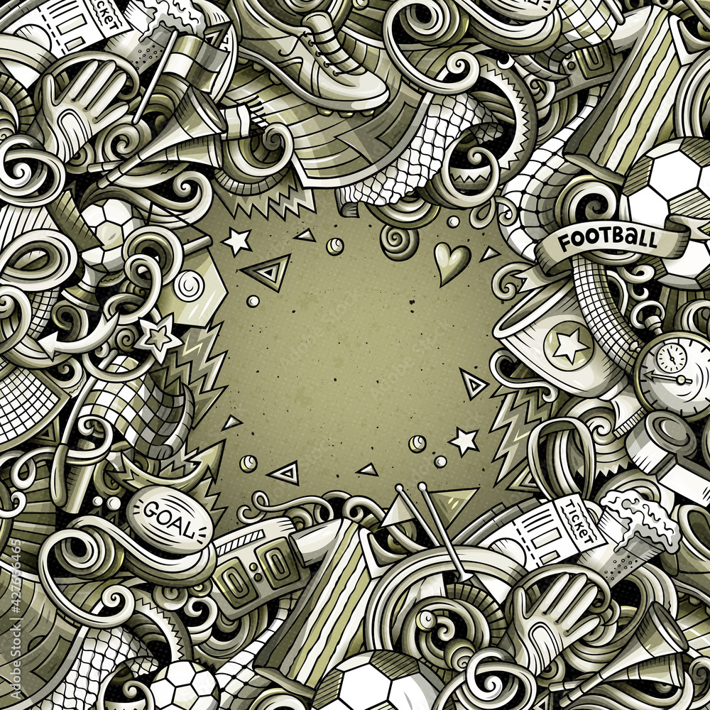 Cartoon vector doodles Soccer frame. Graphics football funny border ...