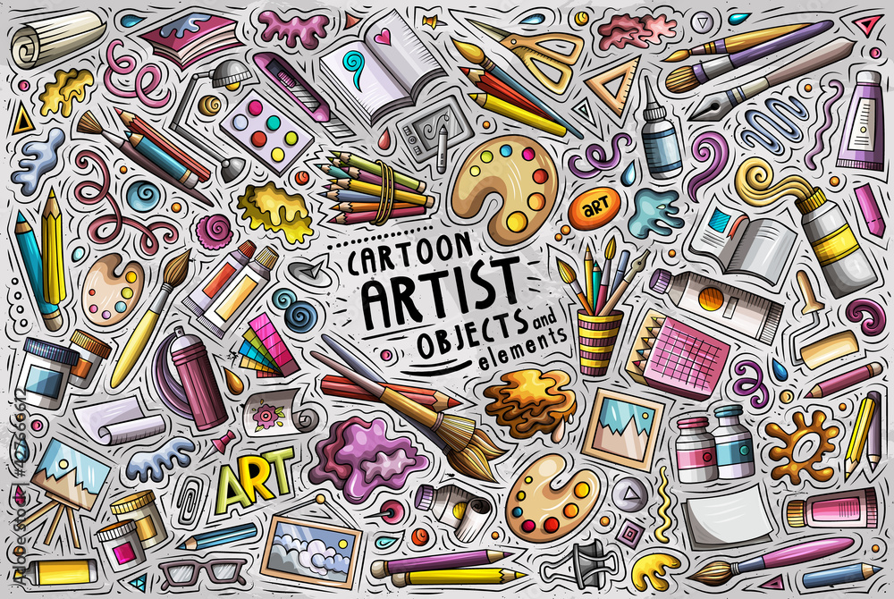 Cartoon set of Artist theme items, objects and symbols Stock Vector ...