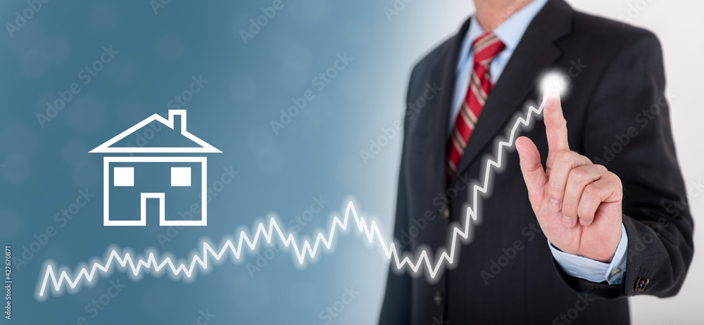 Geschäftsmann zeigt Steigerung mit Chart Stock Photo | Adobe Stock