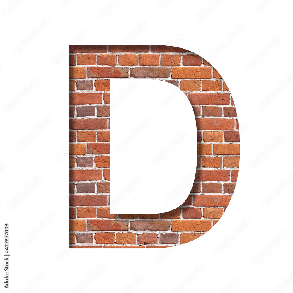 Font on brick texture. Letter D, cut out of paper on a background of ...