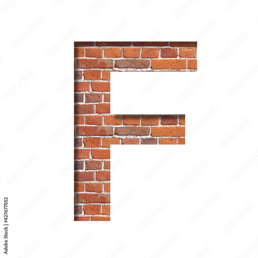 Font on brick texture. Letter F, cut out of paper on a background of ...