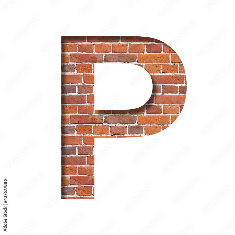 Font on brick texture. Letter P, cut out of paper on a background of ...