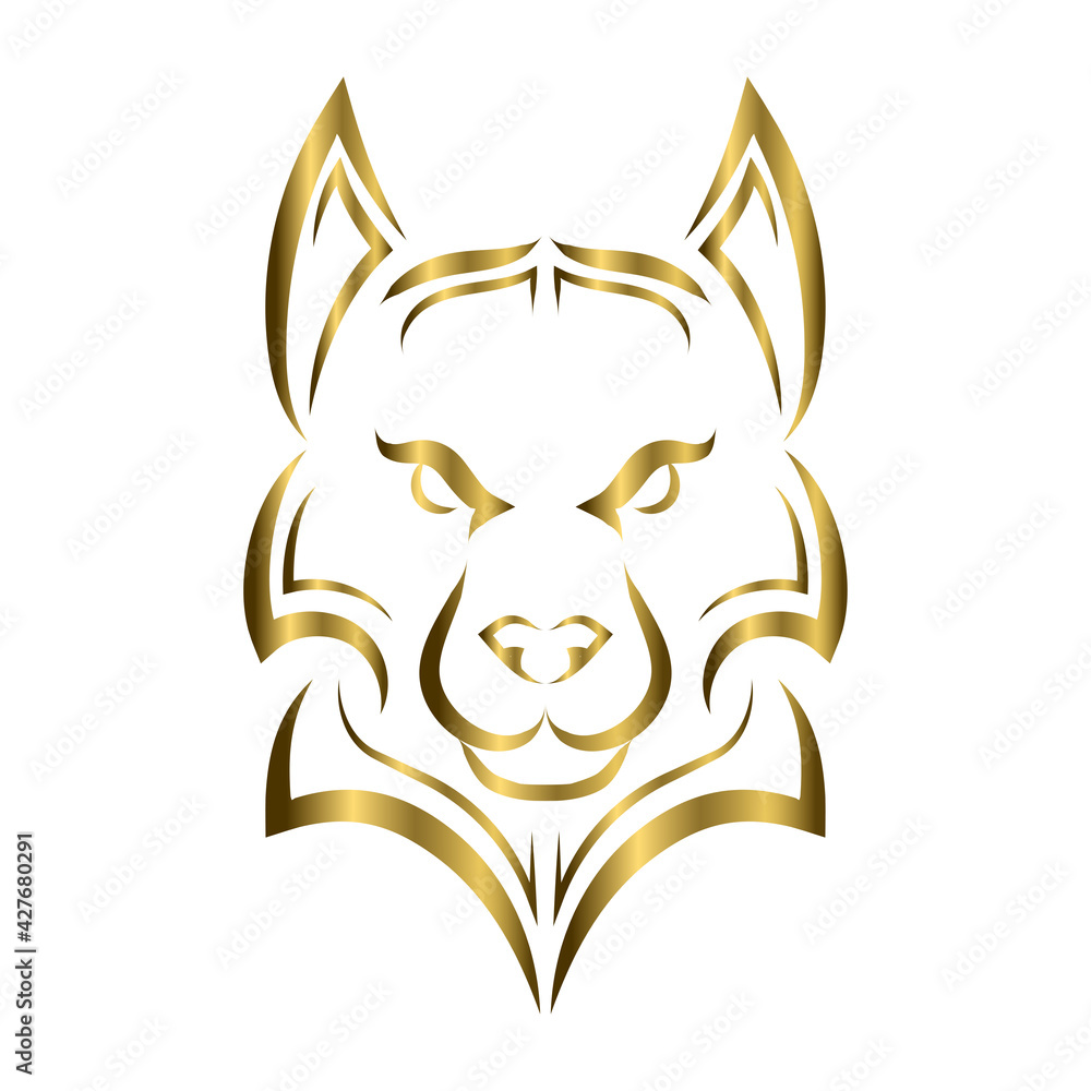 gold line art of wolf head. Good use for symbol, mascot, icon, avatar ...