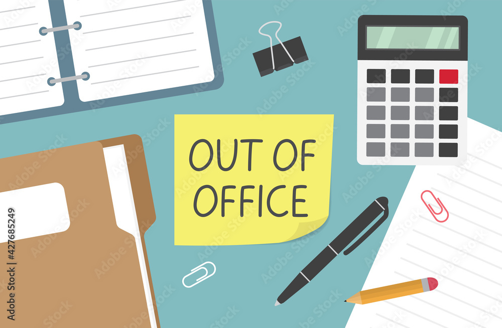 out of office written on yellow sticky note - vector illustration Stock ...