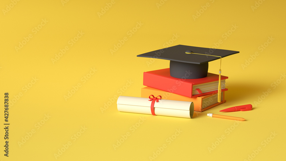 Graduation cap and diploma. 3d rendering illustration. Stock Photo ...