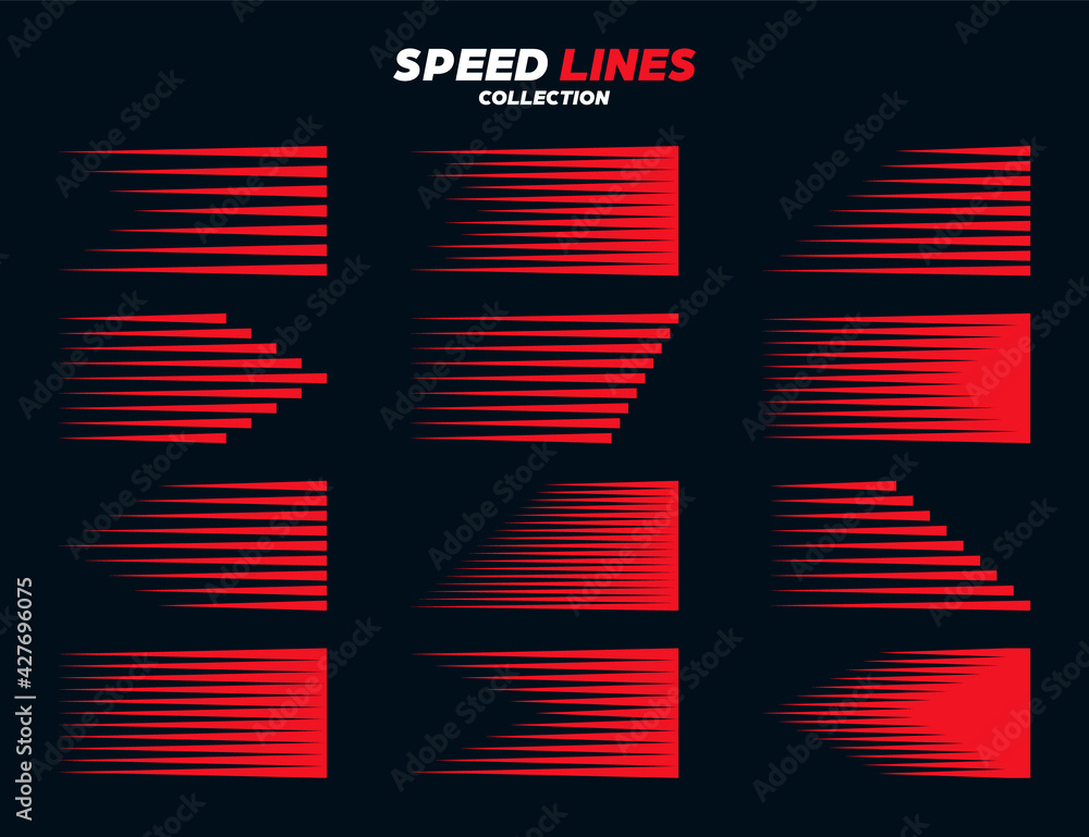 Red comic speed lines signs collection. Motion elements for your design ...