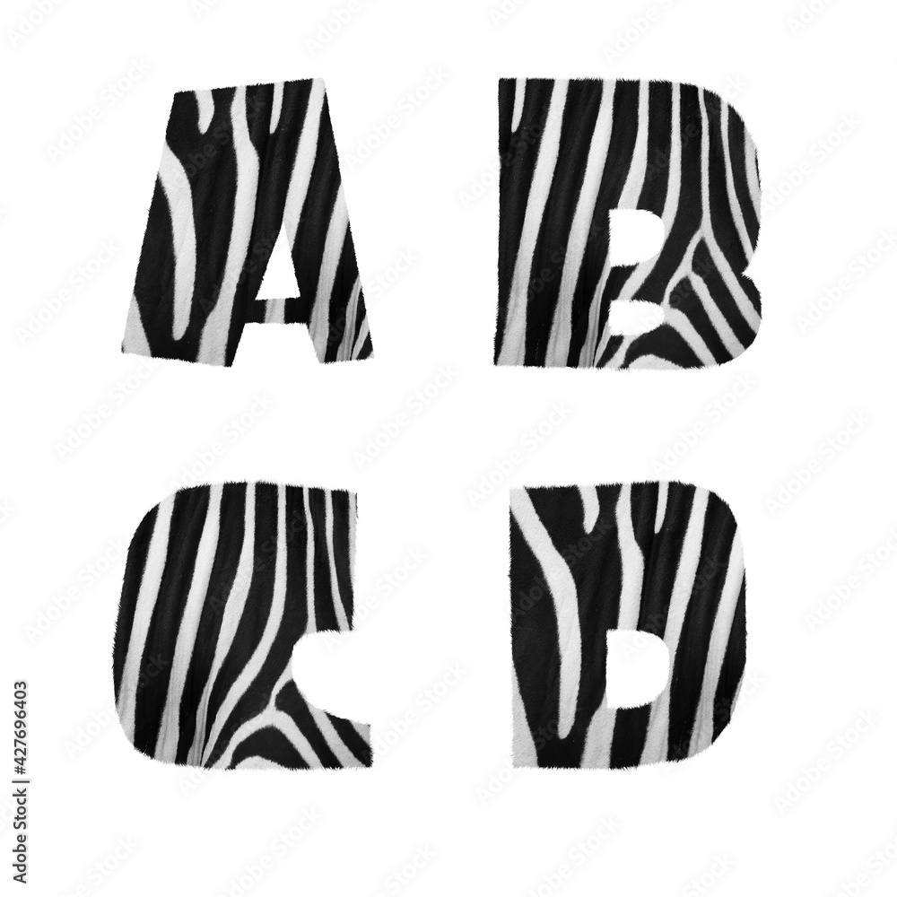 Zebra fur alphabet - letters A-D Stock Illustration | Adobe Stock