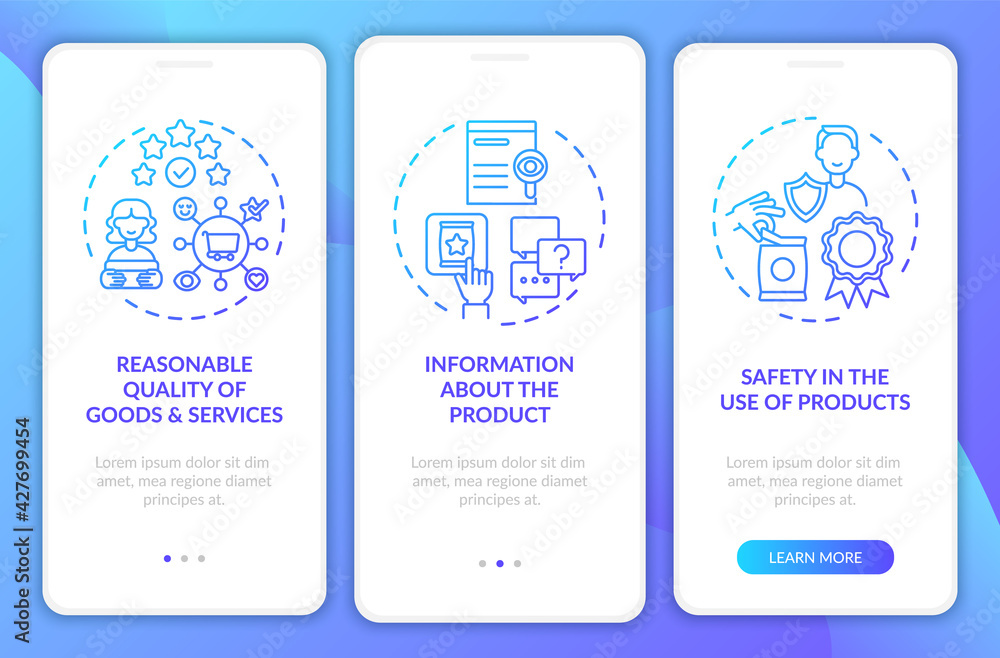 Customer rights onboarding mobile app page screen with concepts ...