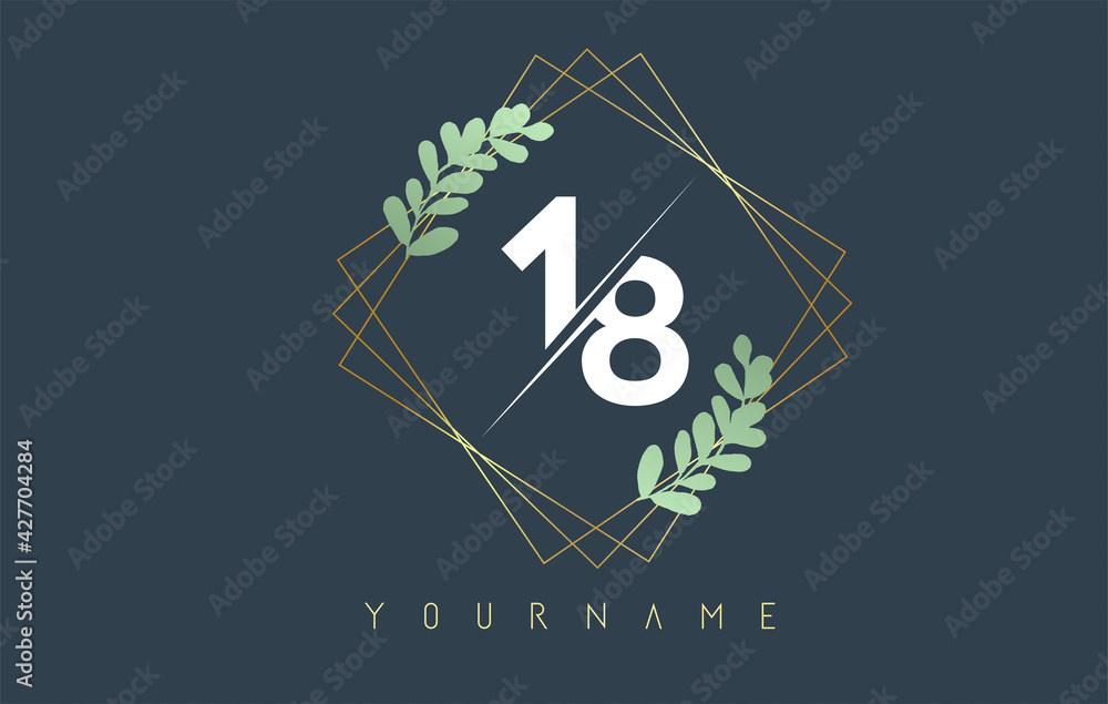 Number 18 1 8 Logo With golden square frames and green leaf design ...