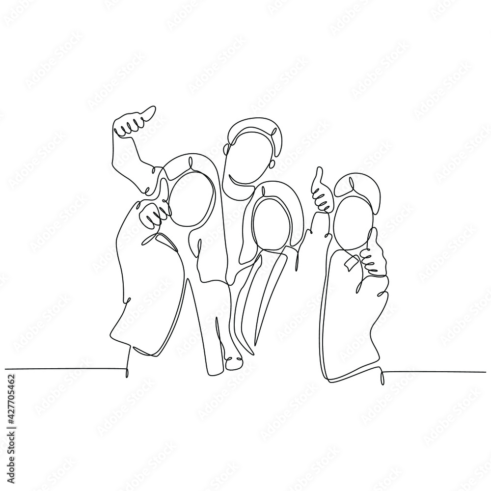Continuous line drawing of thumbs up group of students vector ...