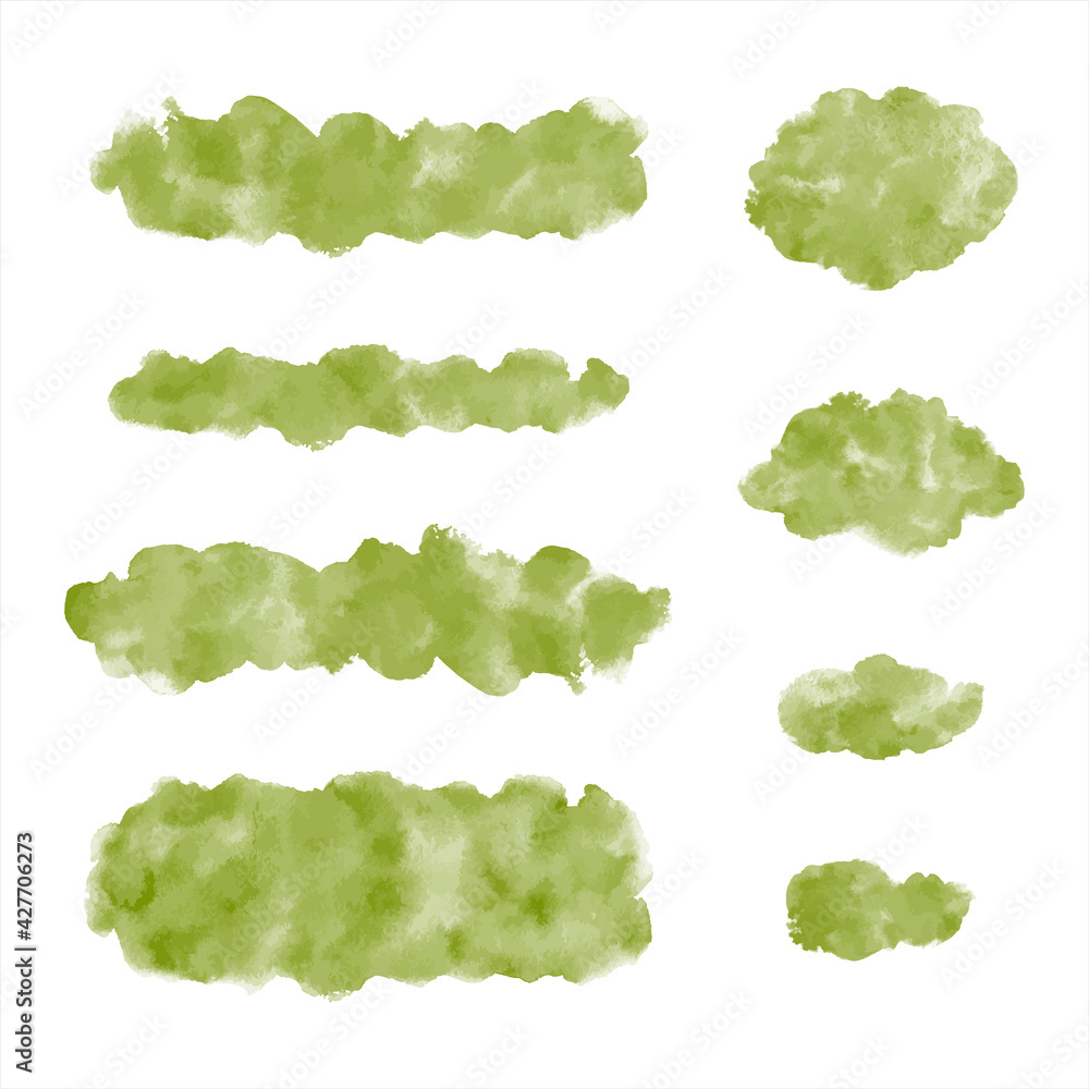 Khaki, olive green watercolor vector graphic design elements set. Brush ...