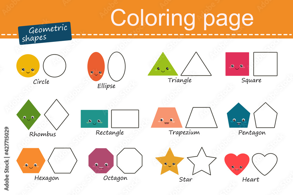 Coloring page of geometric shapes for children. Cartoon flat style ...