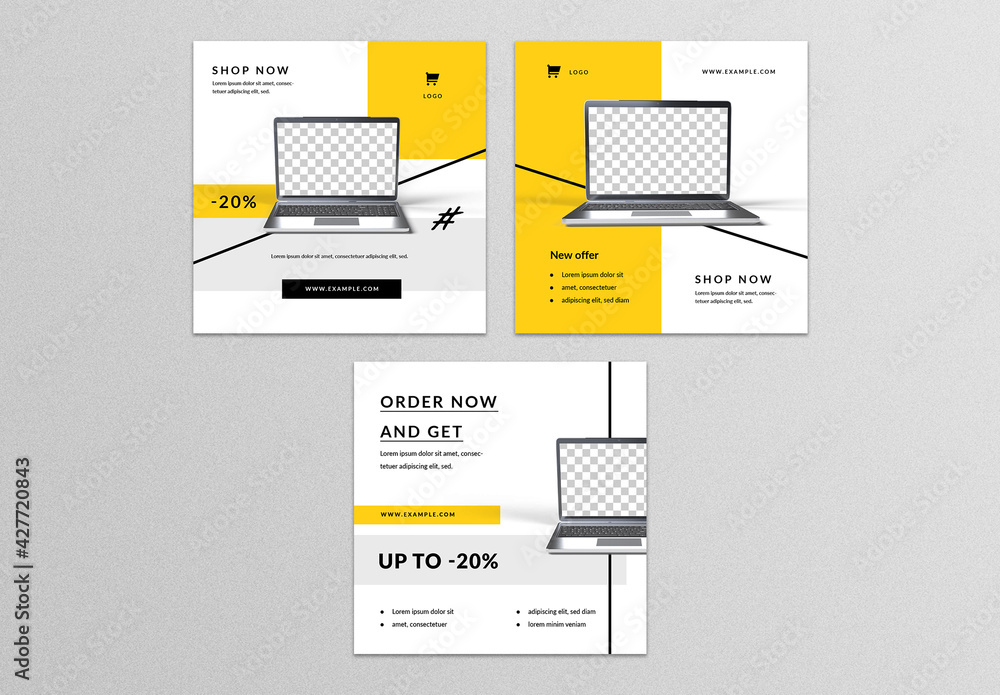 Social Posts with Personal Computer Screen Mockups Stock Template ...