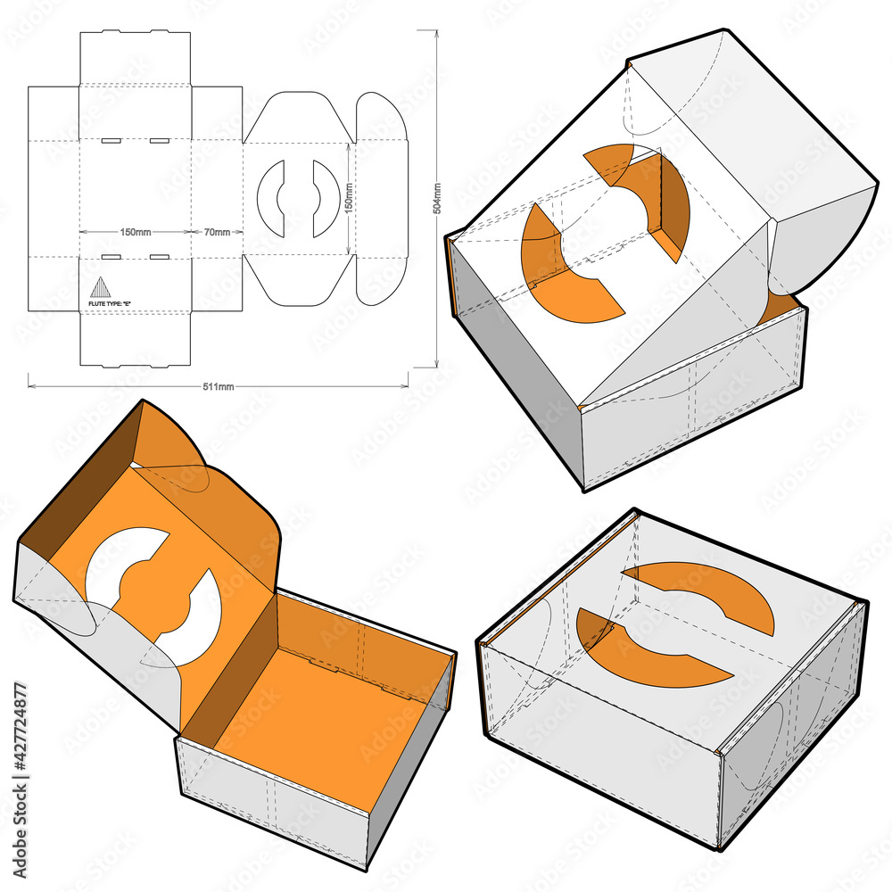 Cake Box and Die-cut Pattern. (Internal measurement 15 x 15 + 7 cm ...
