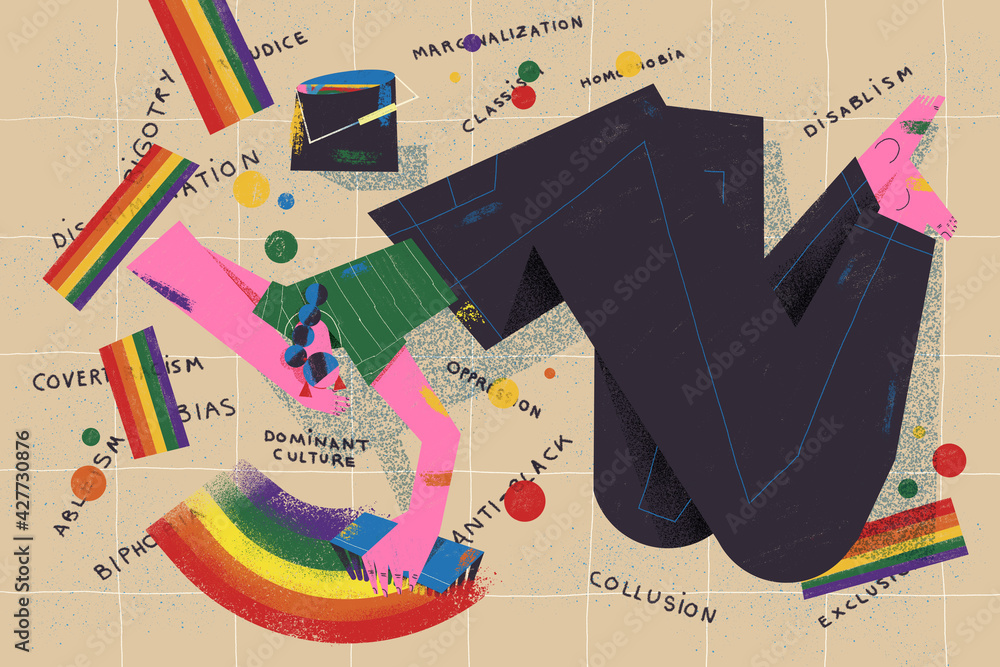 Young adult woman erase and paint over racism, prejudice and homophobia ...