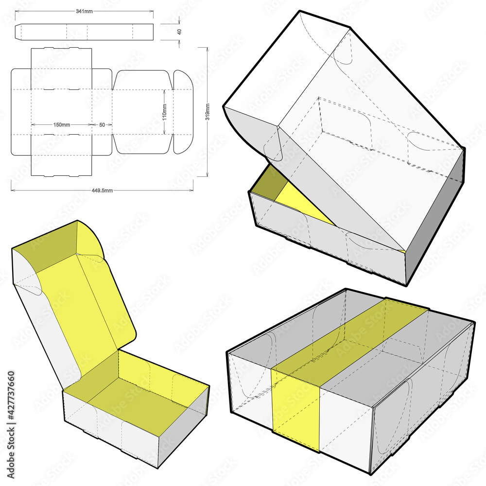 Cake Box and Die-cut Pattern. (Internal measurement 15 x 10 + 5 cm ...