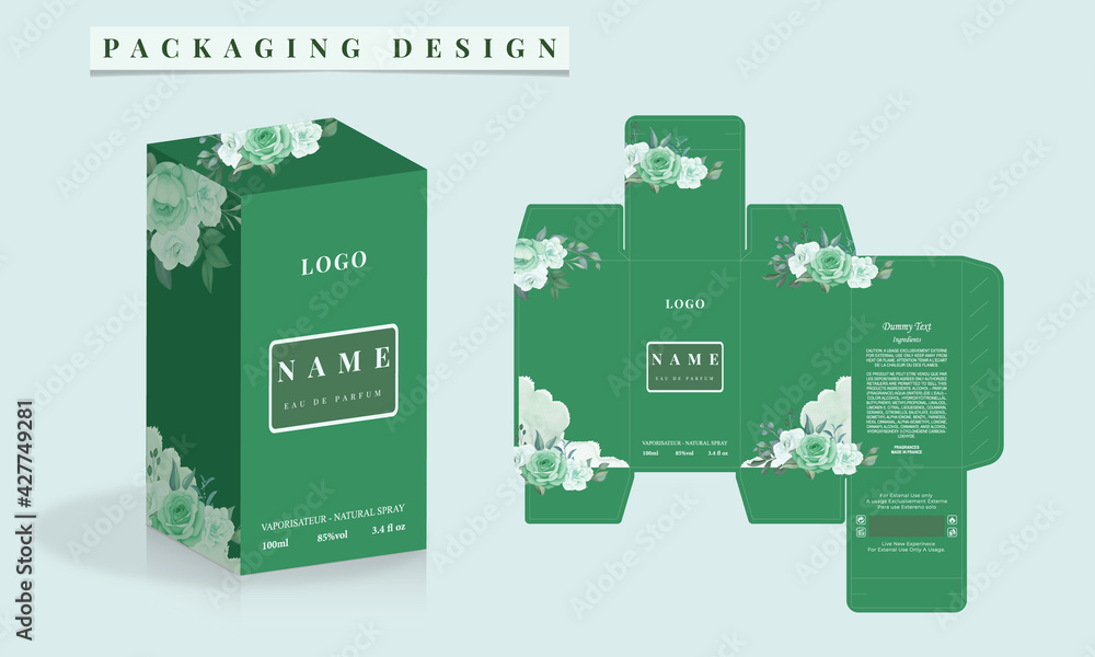 Luxury Perfume Packaging Box Design, 3d Box die line, Box Mockup labels ...