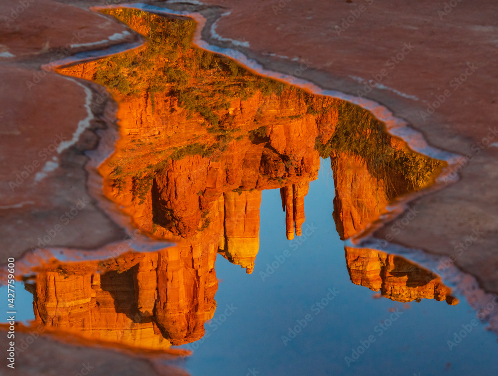 Cathedral Rock Reflection in a Sandstomne Pool Stock Photo | Adobe Stock