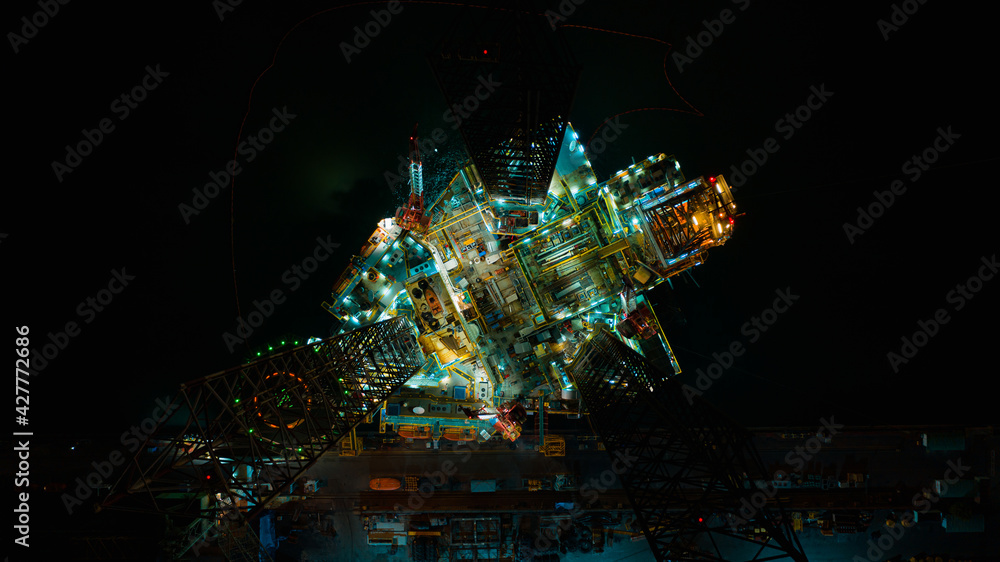 Oil Drilling Rig top view, Aerial view of jack up rig with plant ...