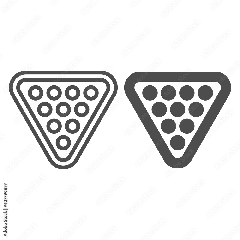 Triangle with pins or balls line and solid icon, bowling concept, sport ...