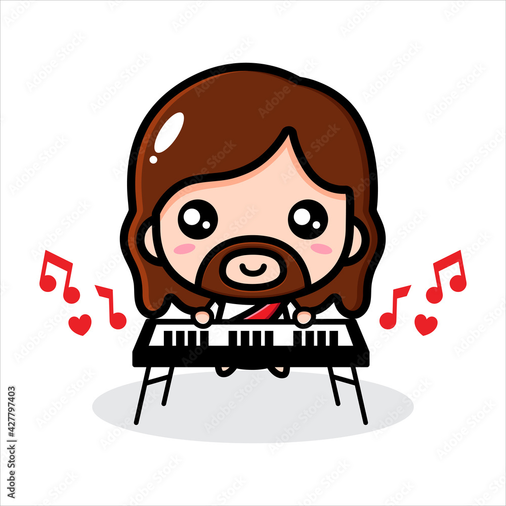 cute cartoon jesus vector design playing piano music Stock Vector ...
