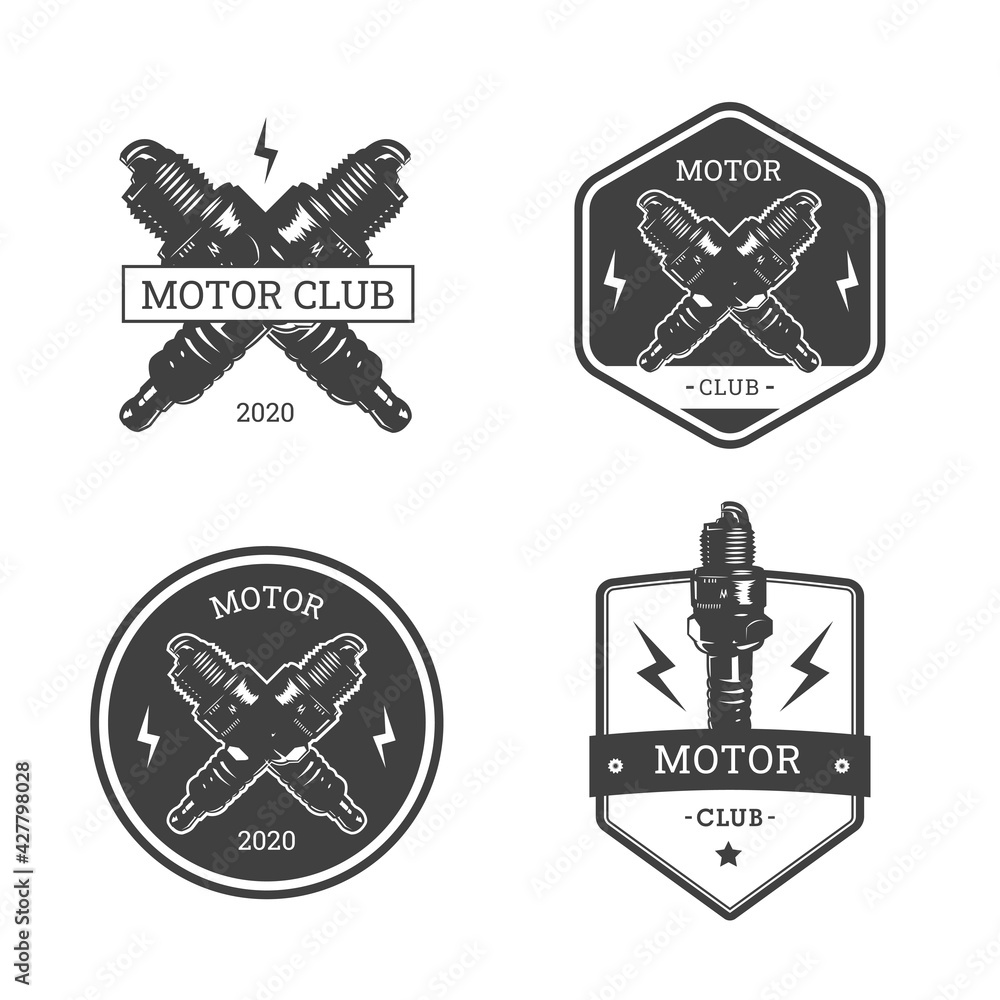 Vetor de Motor club emblem pack logo with various design of spark plug ...