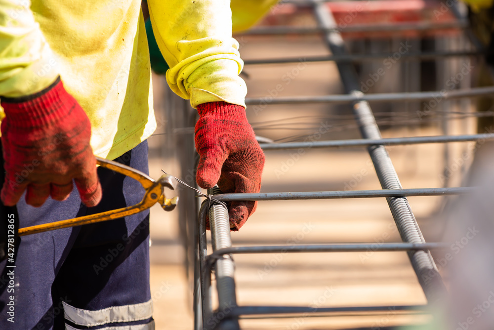 Reinforcement steel rod and deformed bar with rebar at construction ...