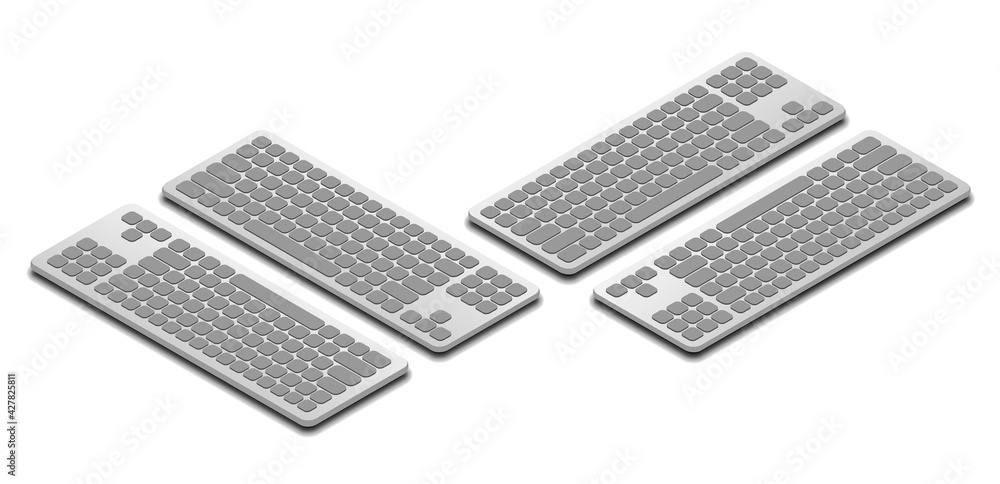 set of isometric keyboard with different angle and position, vector ...