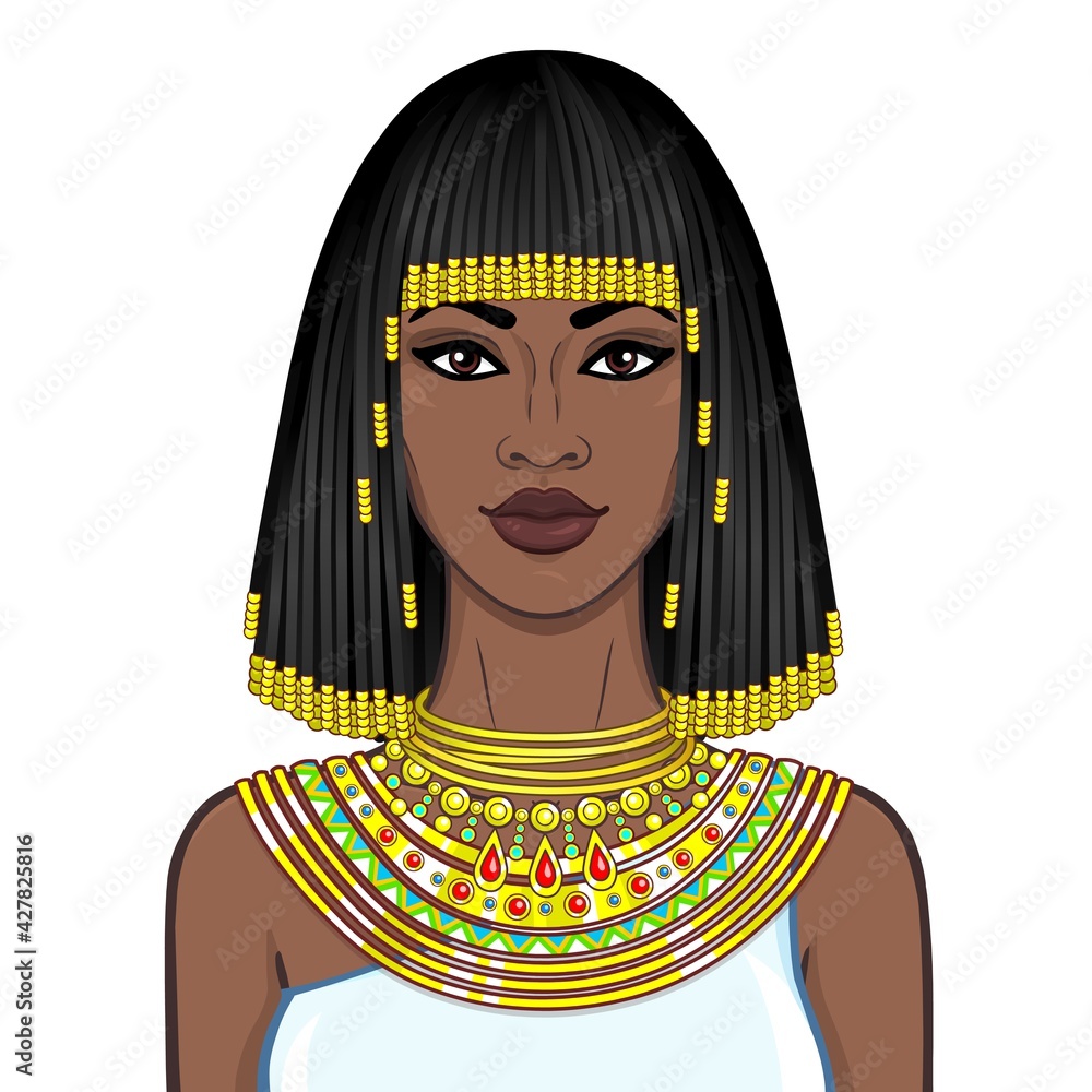 Animation portrait of the beautiful African woman in ancient jewelry ...