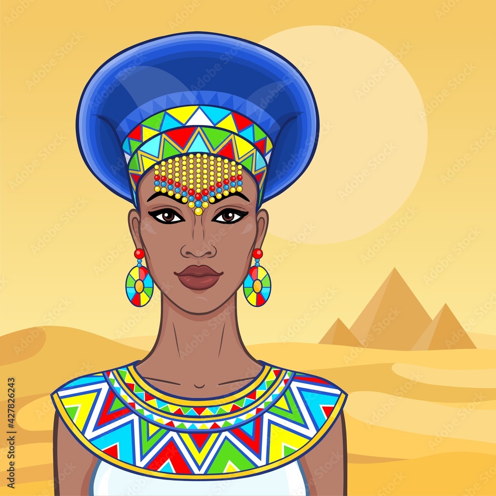 Animation portrait of the beautiful African woman in ancient clothes ...