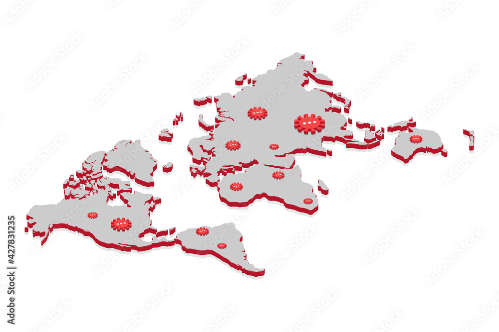 Virus distribution map. Isometric world map with virus icons ...