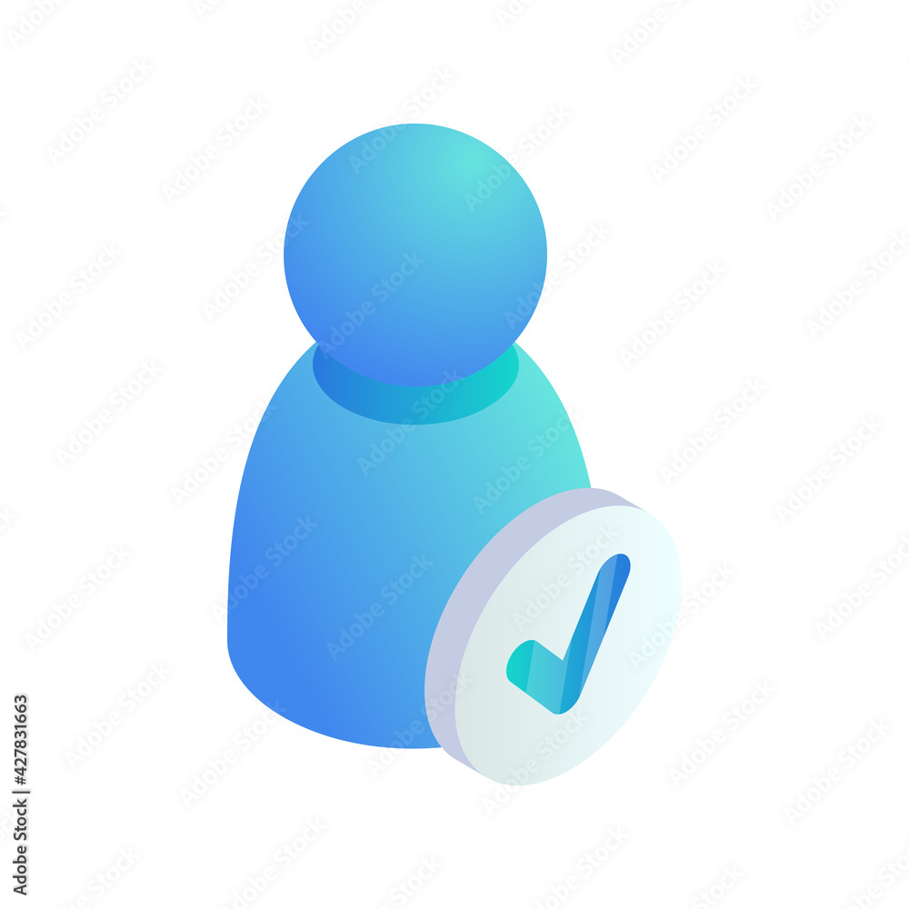 Accept User Isometric Icon. 3d User Profile with yes checkmark sign ...