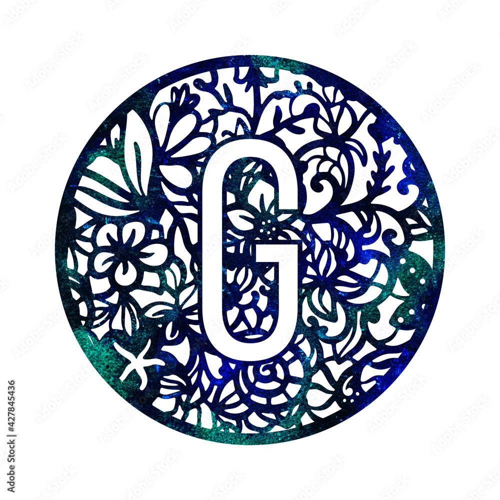 Lace circle blue green letter A with. Texture Monogram letter A ...