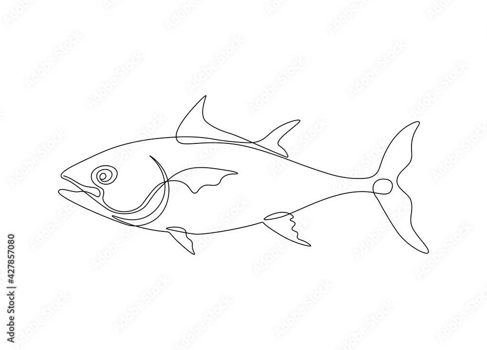 Tuna fish one line drawing. Continuous single line art of fish for logo ...