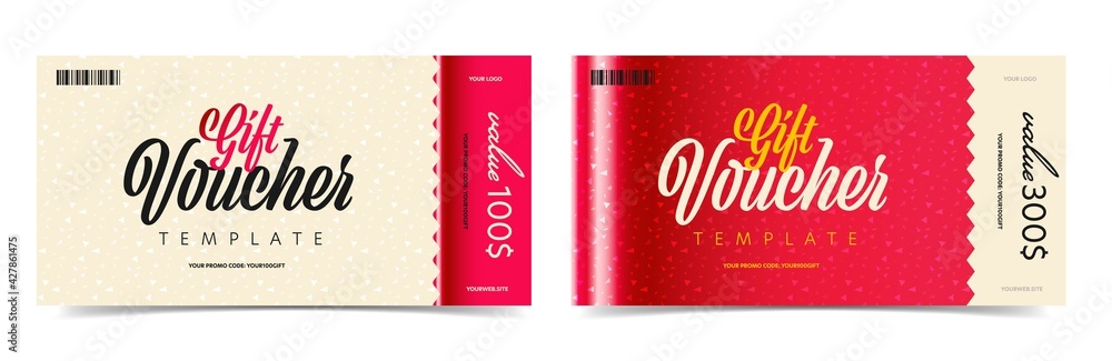 Monetary gift voucher promotional card design template. Realistic sale ...